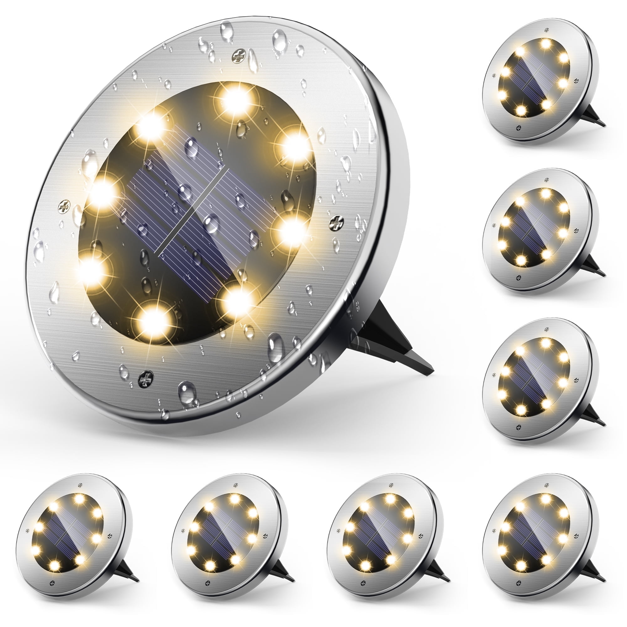 DAYBETTER Solar Ground Lights Outdoor, 8 LED Waterproof Disk Lights for ...