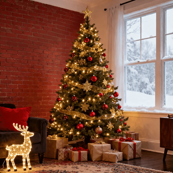 7.5FT Pre-Lit Artificial Christmas Tree with 750 Warm White Led Lights ...