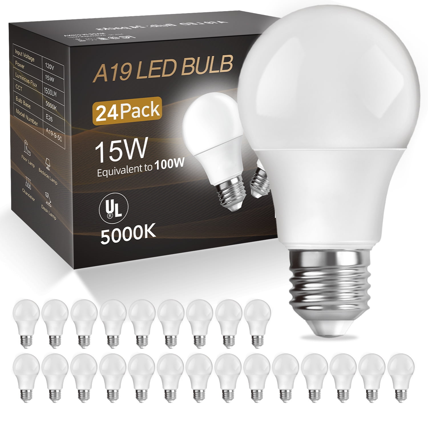 DAYBETTER LED Bulbs, 15W 100W Eq, Daylight 5000K, E26 24 Pack - Walmart.com