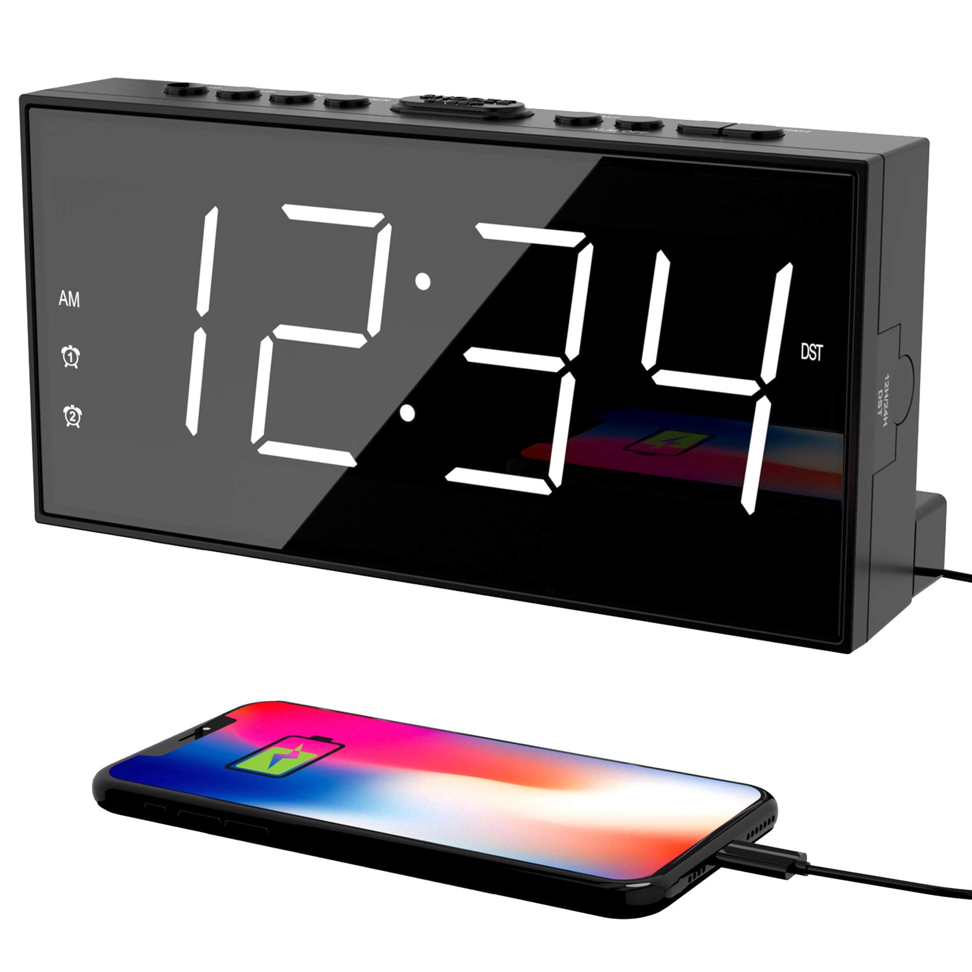 DAYBETTER Alarm Clock for Bedroom, 2 Alarms Loud LED Big Display Plug ...