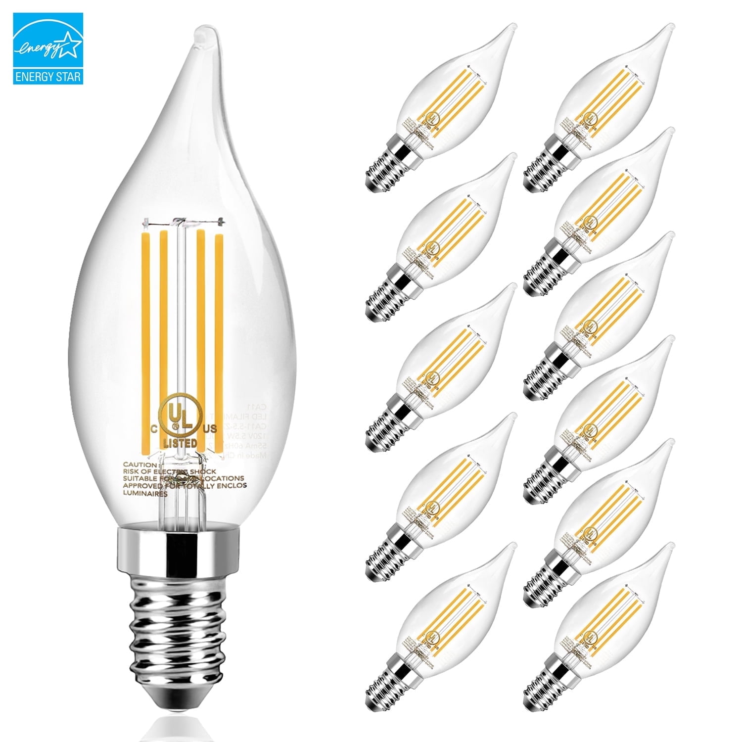 DAYBETTER Candelabra Bulbs, Dimmable E12 LED 60W Equivalent, 2700K Soft White, 5.5W, 600LM ...