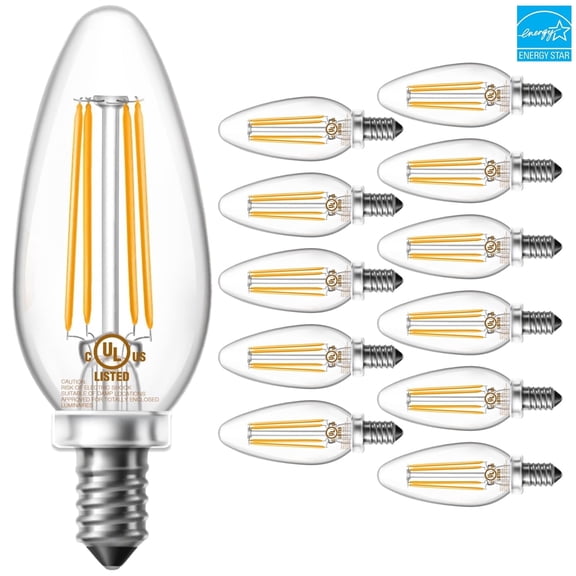 Haraqi 10-Pack 40W E12 Candelabra Light Bulbs, B10 Clear, Warm White ...