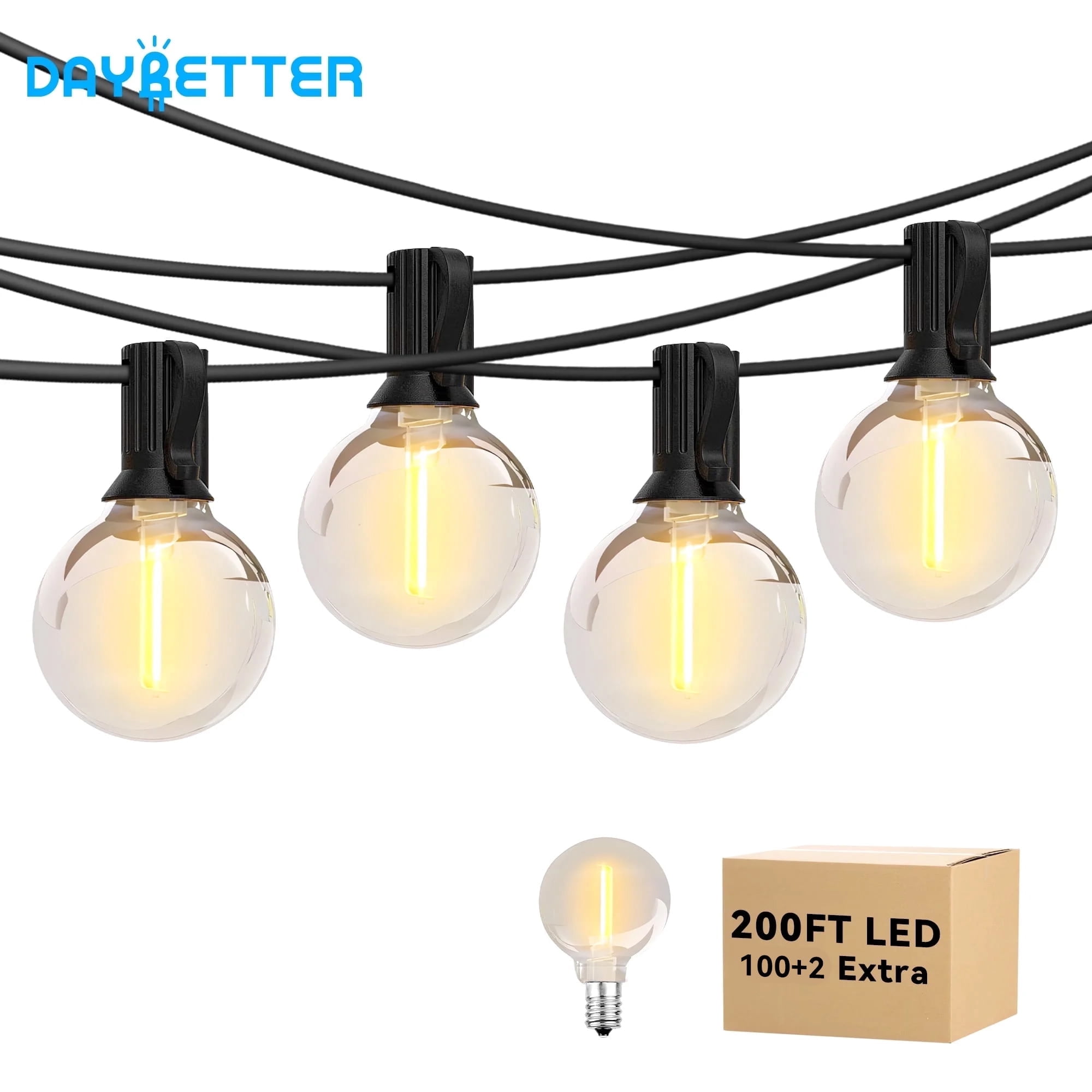 DAYBETTER G40 Outdoor String Lights, 200ft with 100 Edison Vintage ...