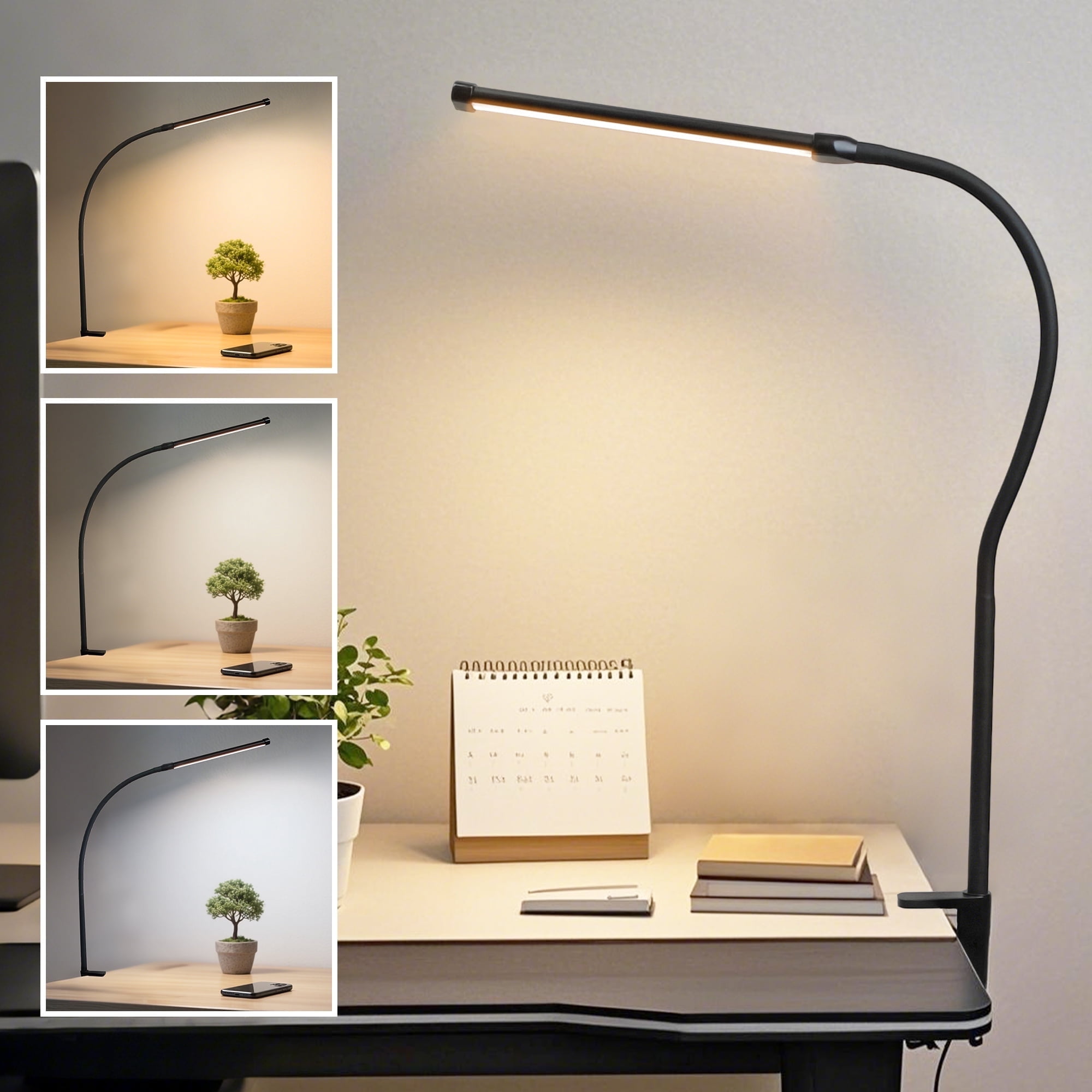 DAYBETTER LED Clip-on Desk Lamp, 3 Color & 10 Brightness, Dimmable USB ...
