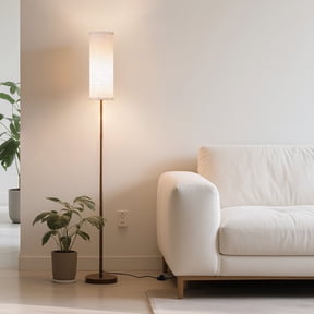 OUTON Floor Lamps, Boho Standing Lamps with Rattan & Linen Double ...