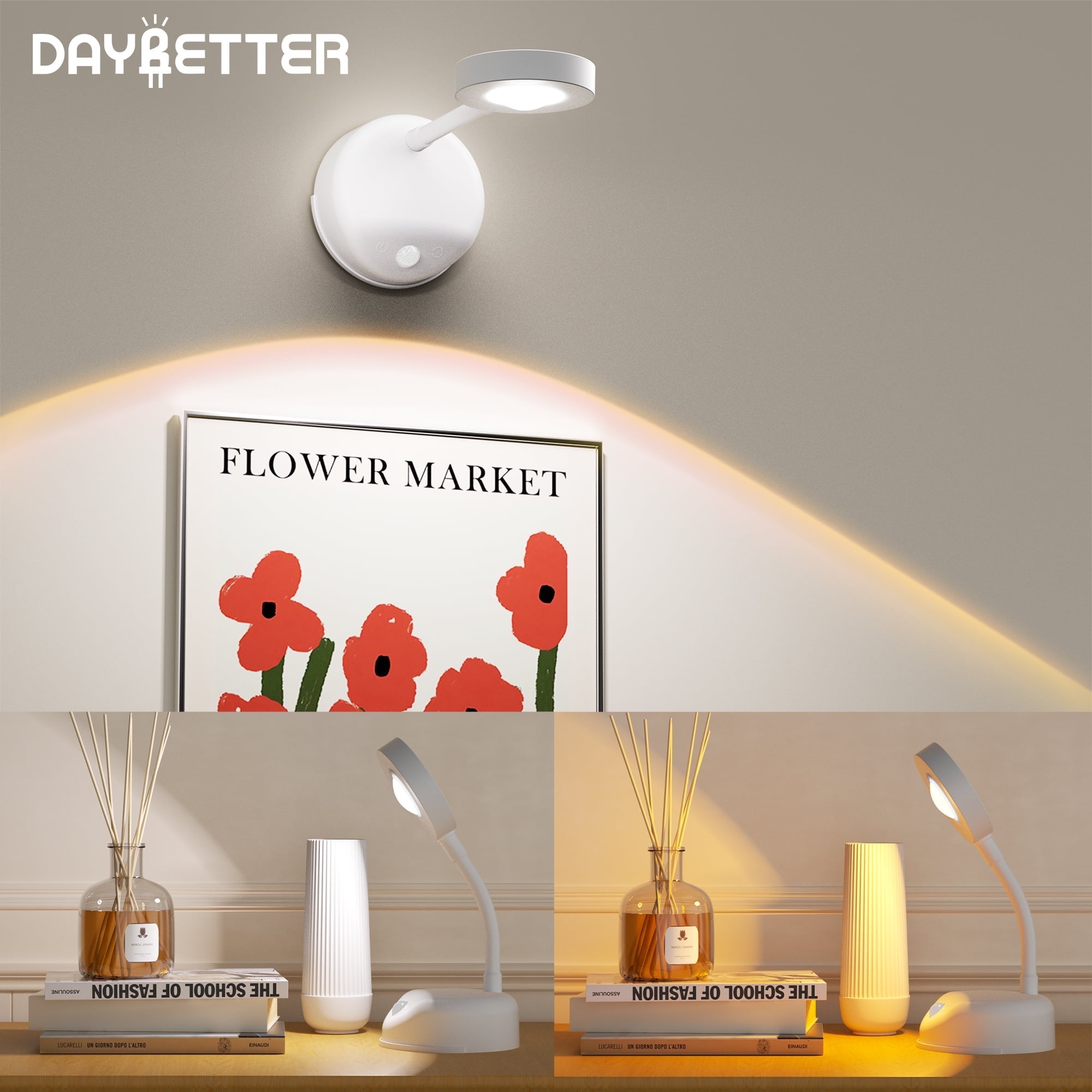 DAYBETTER LED Motion Sensor Picture Lights Battery Operated, 360 Degree ...