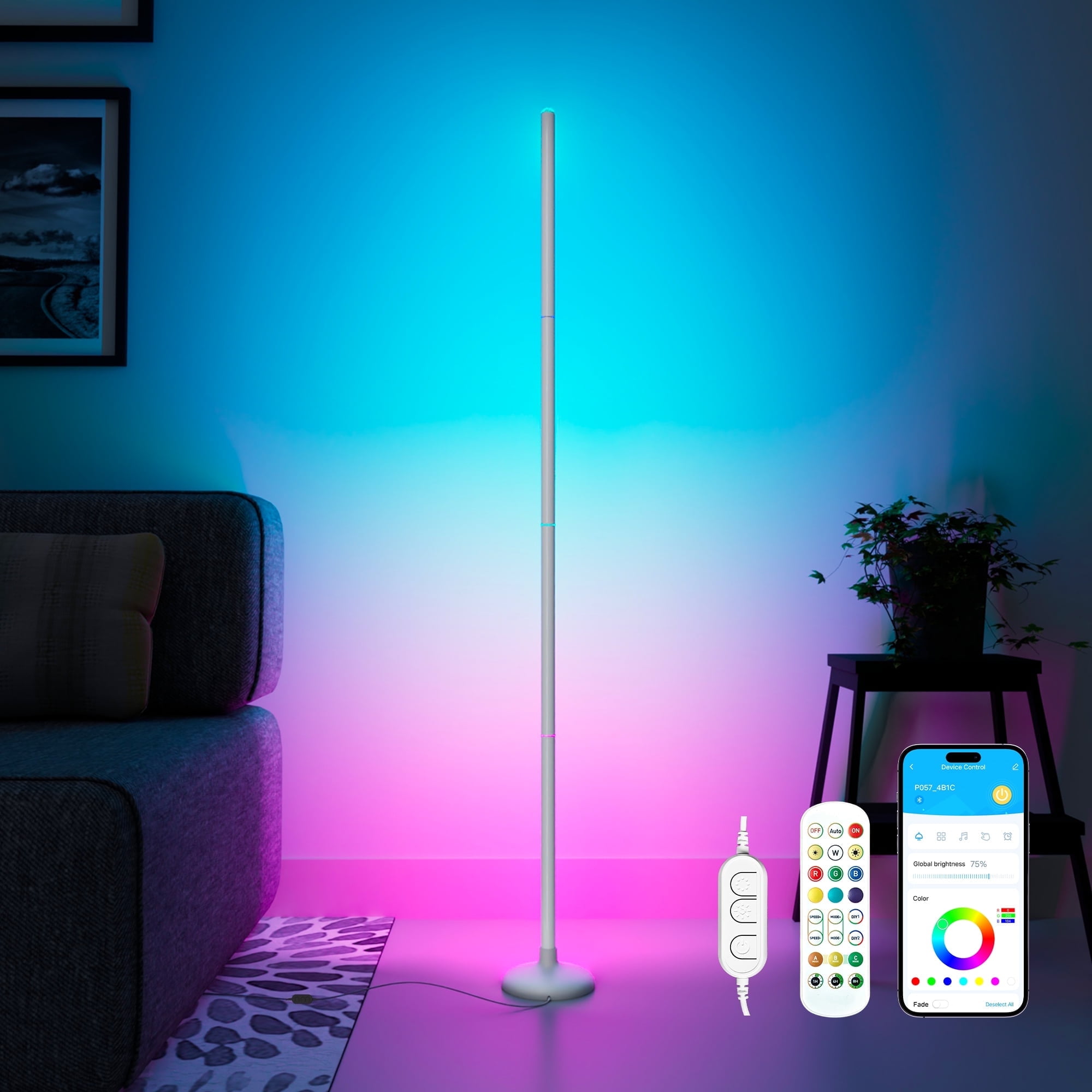 DAYBETTER Led Corner Floor Lamp, Smart Floor Lamp with APP&Remote, 16 ...