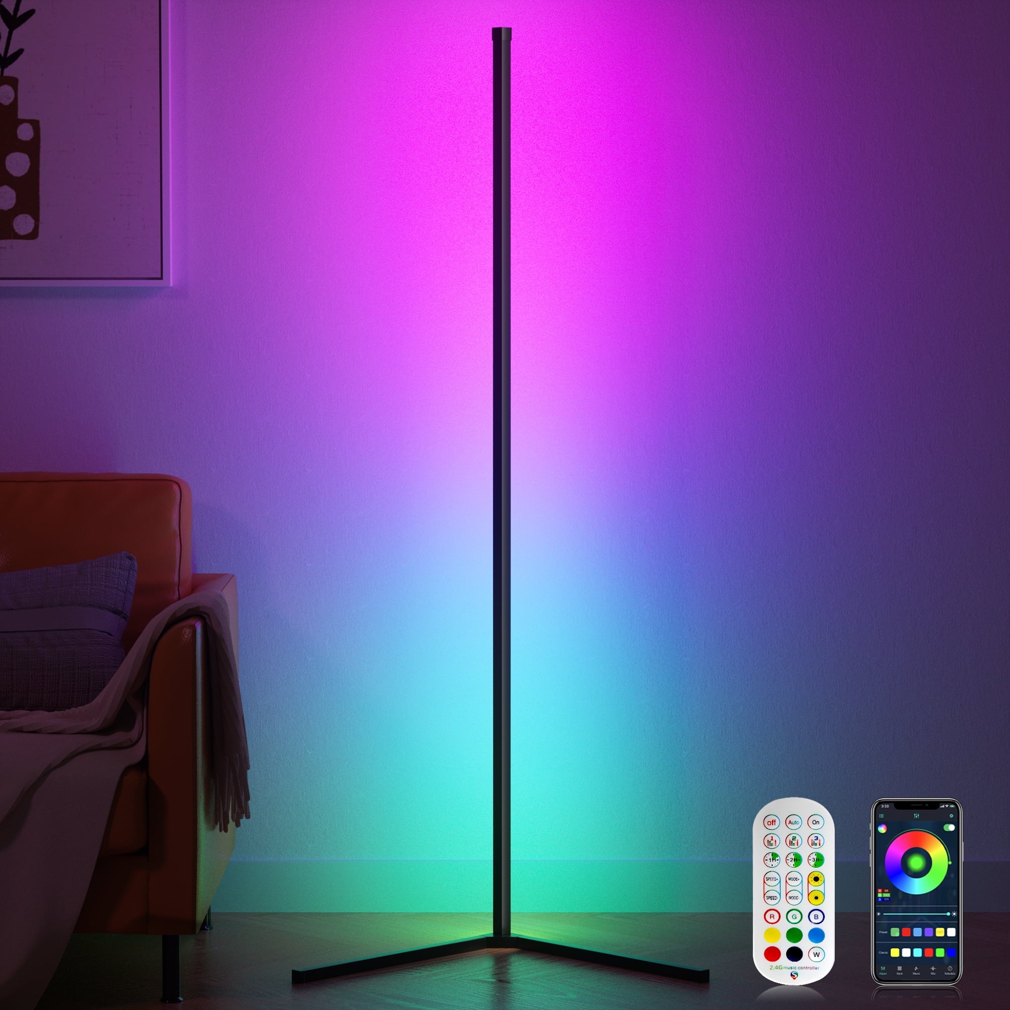 DAYBETTER LED Corner Floor Lamp, Smart RGB, Remote, Dimmable, Music ...