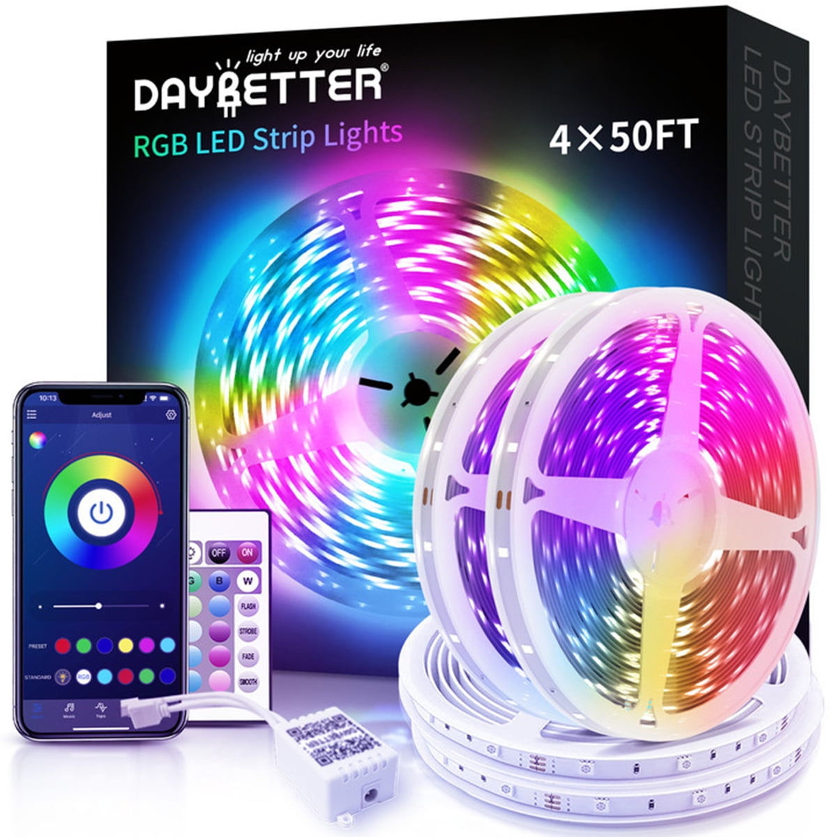 DAYBETTER Led Strip Lights 200ft,App and Remote Control,RGB Music Sync ...