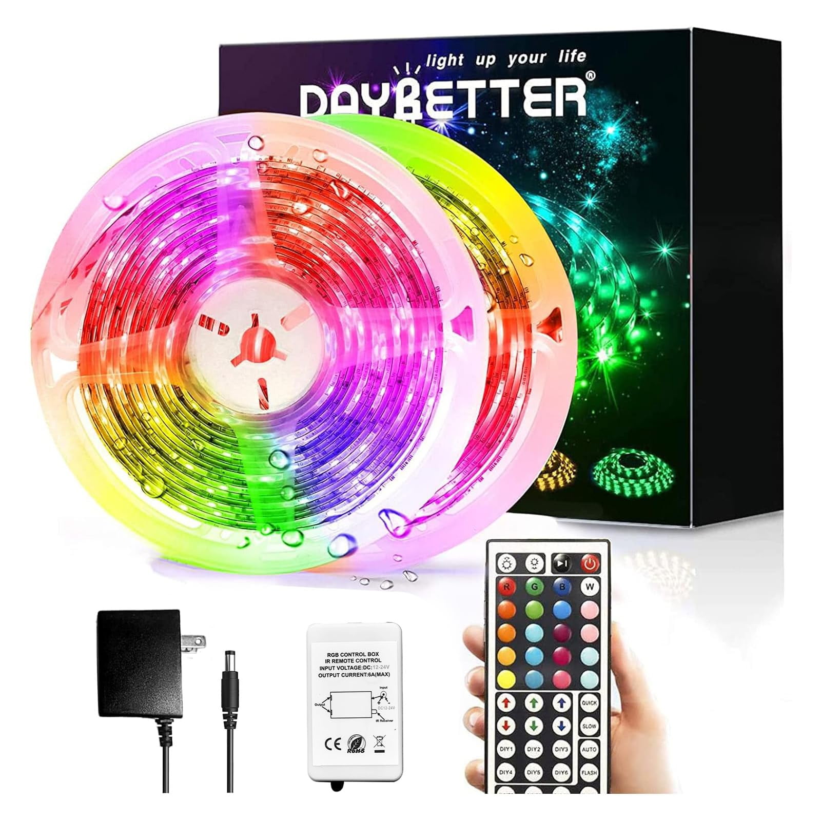 DAYBETTER Led Strip Lights Waterproof, 32.8ft(2 Rolls of 16.4ft) Led ...