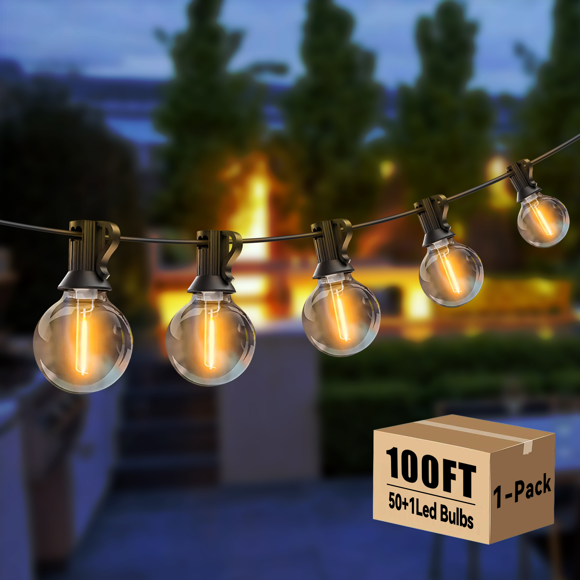 Rirool G40 Globe Patio Lights - 50 Ft String with 55 Edison Glass Bulbs ...