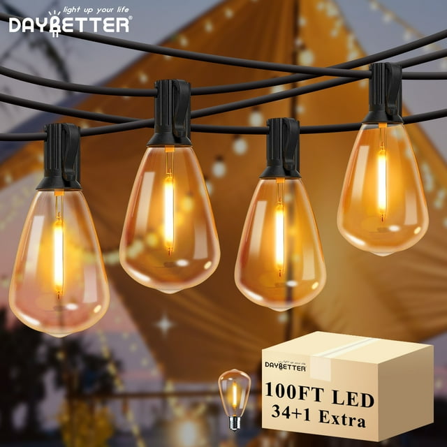 DAYBETTER Outdoor String Lights, with 34 LED ST38 2200K Waterproof ...