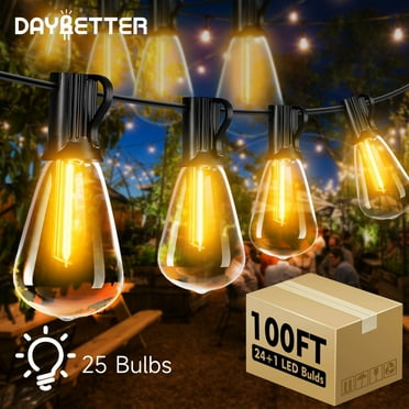 DAYBETTER 100ft Outdoor String Lights, with 34LED Waterproof Bulbs ...