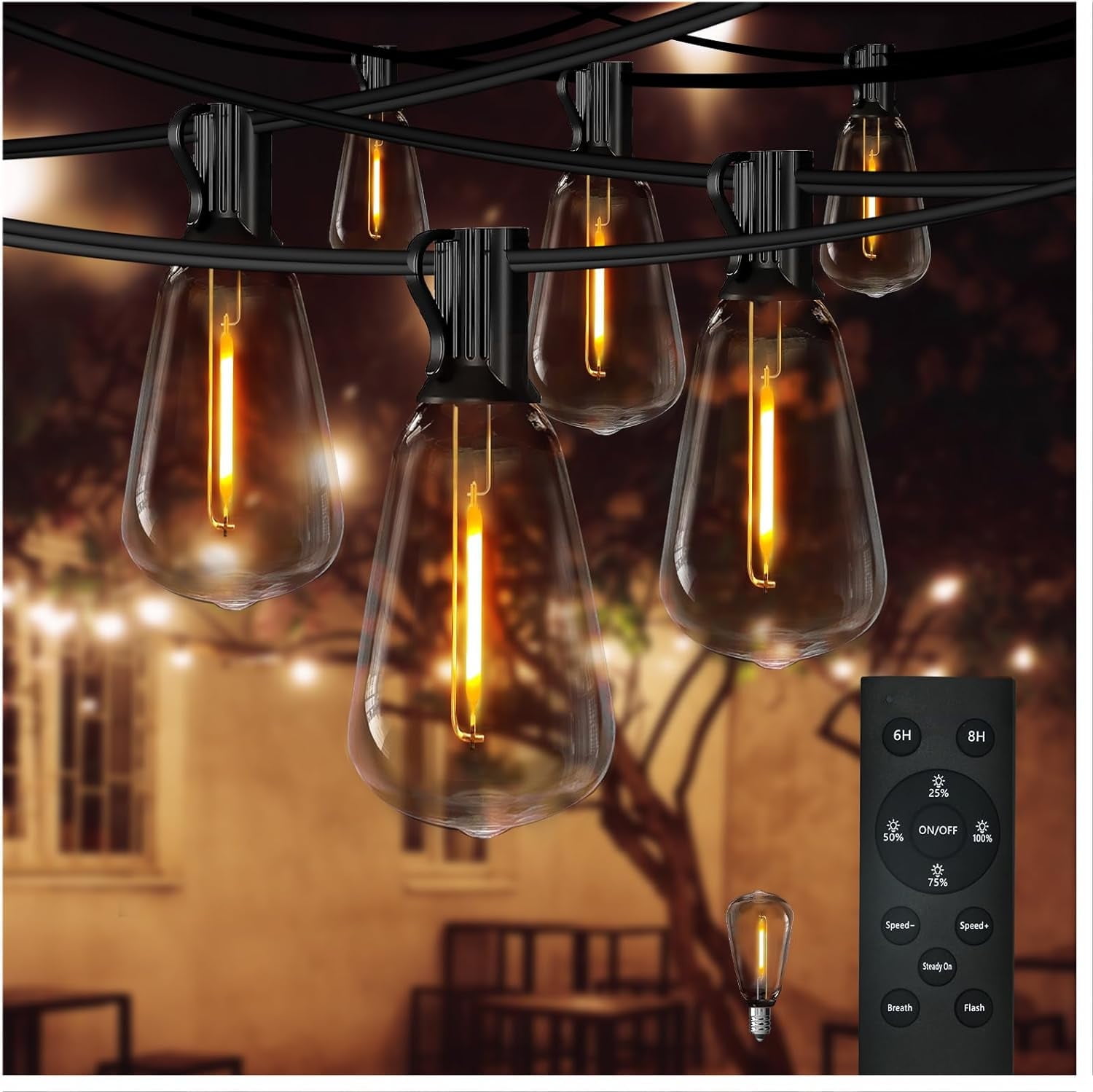 DAYBETTER 48ft LED Outdoor Patio String Lights with Remote, Dimmable ...