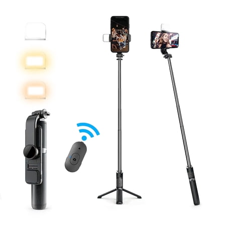 70'' Extendable Selfie Stick Tripod with Light & Wireless Remote ...