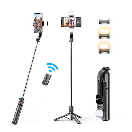70'' Extendable Selfie Stick Tripod with Light & Wireless Remote ...