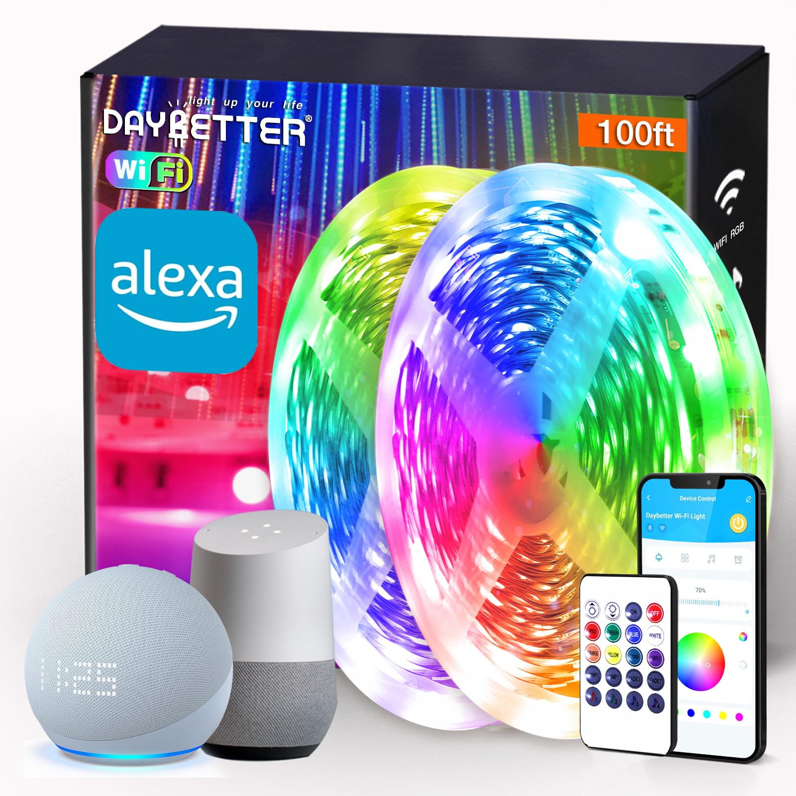 DAYBETTER Smart WiFi Led Lights 100ft - Led Strip Lights Work with ...