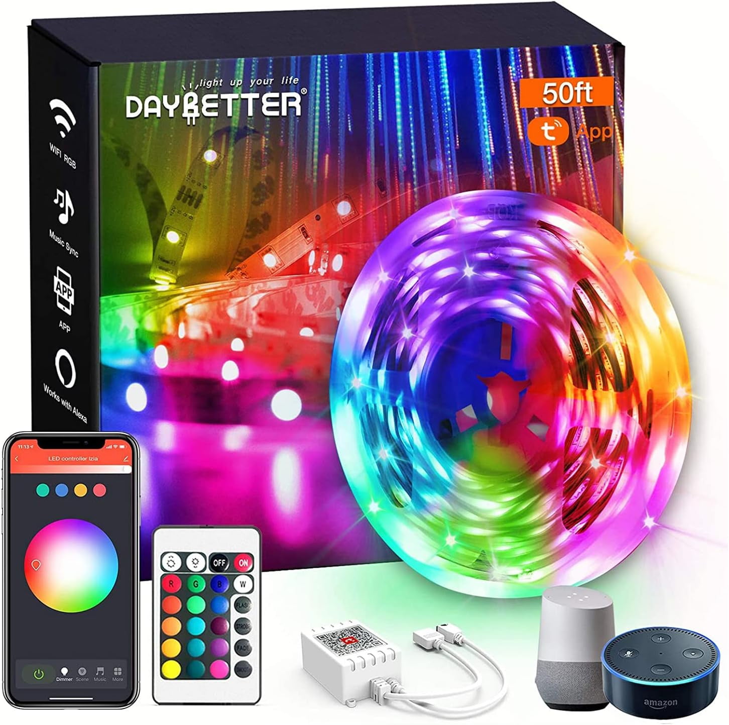 DAYBETTER Smart WiFi Led Lights 100ft, Tuya App Controlled Led Strip ...