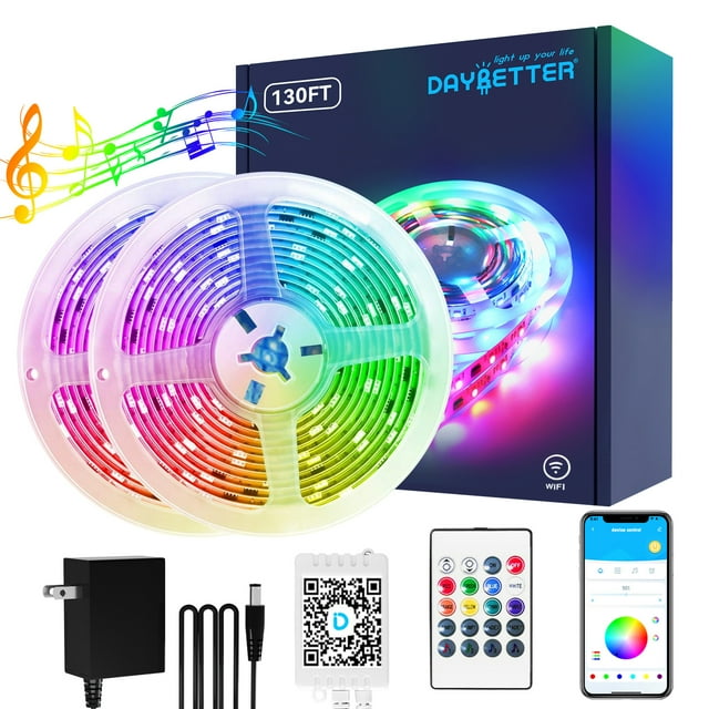 DAYBETTER Wifi LED Strip Lights 130ft,Work with Alexa and Google Assistant,Music Sync,APP ...