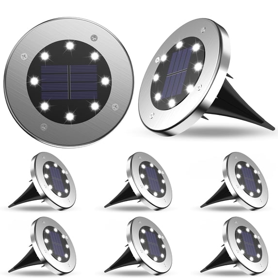DAYBETTER 8Pack Solar Ground Lights Outdoor,8 LED Solar Disk Light IP65 ...