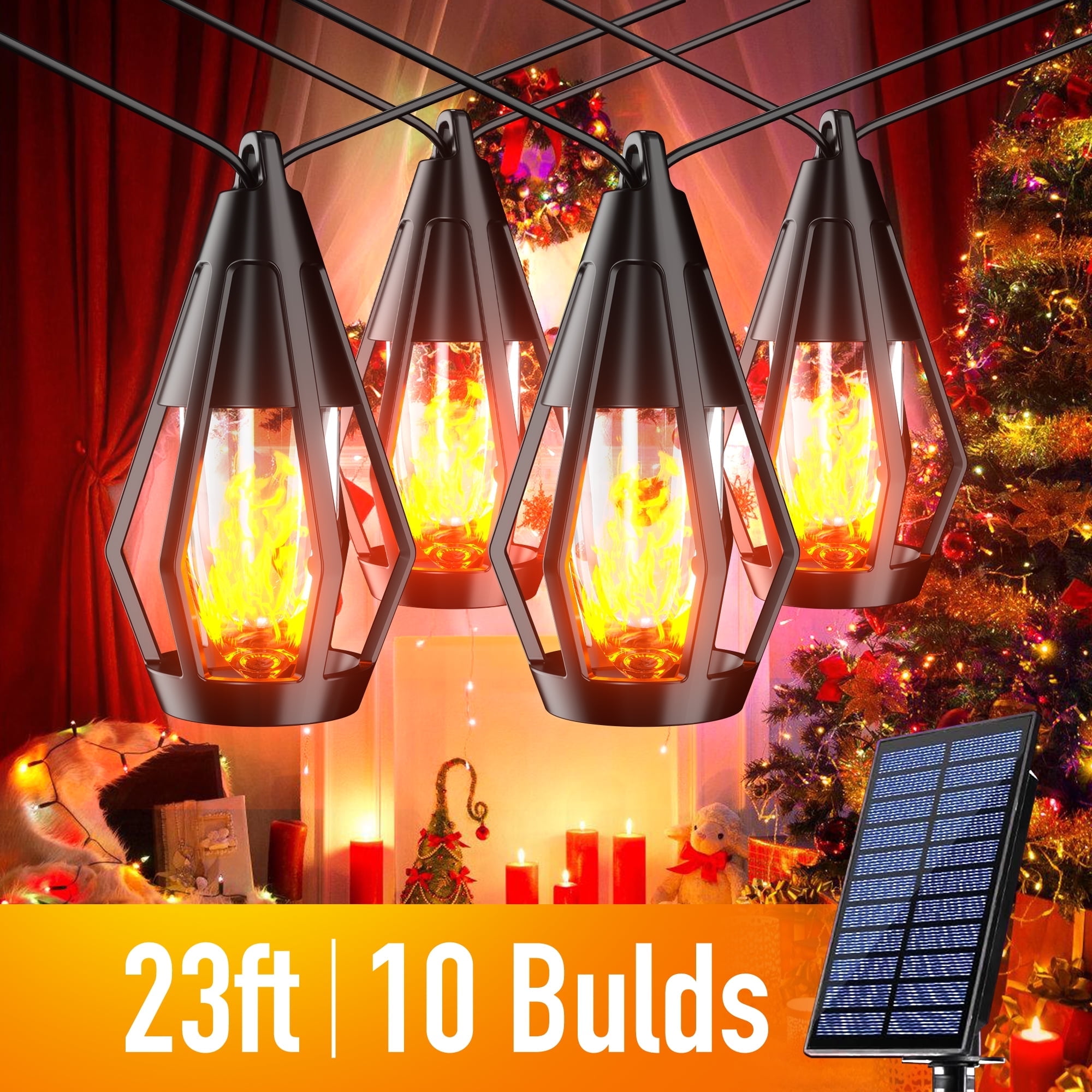 DAYBETTER Solar Outdoor String Lights, 23ft Waterproof Christmas Flame ...
