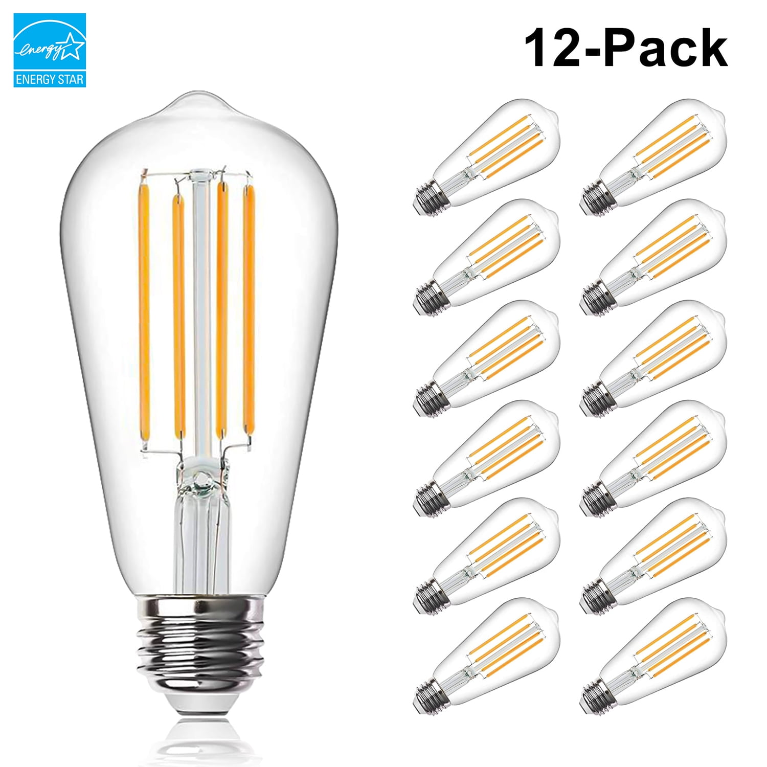 DAYBETTER 60W Equivalent Dimmable Edison LED Bulbs, E26, 2700K, 8W ...
