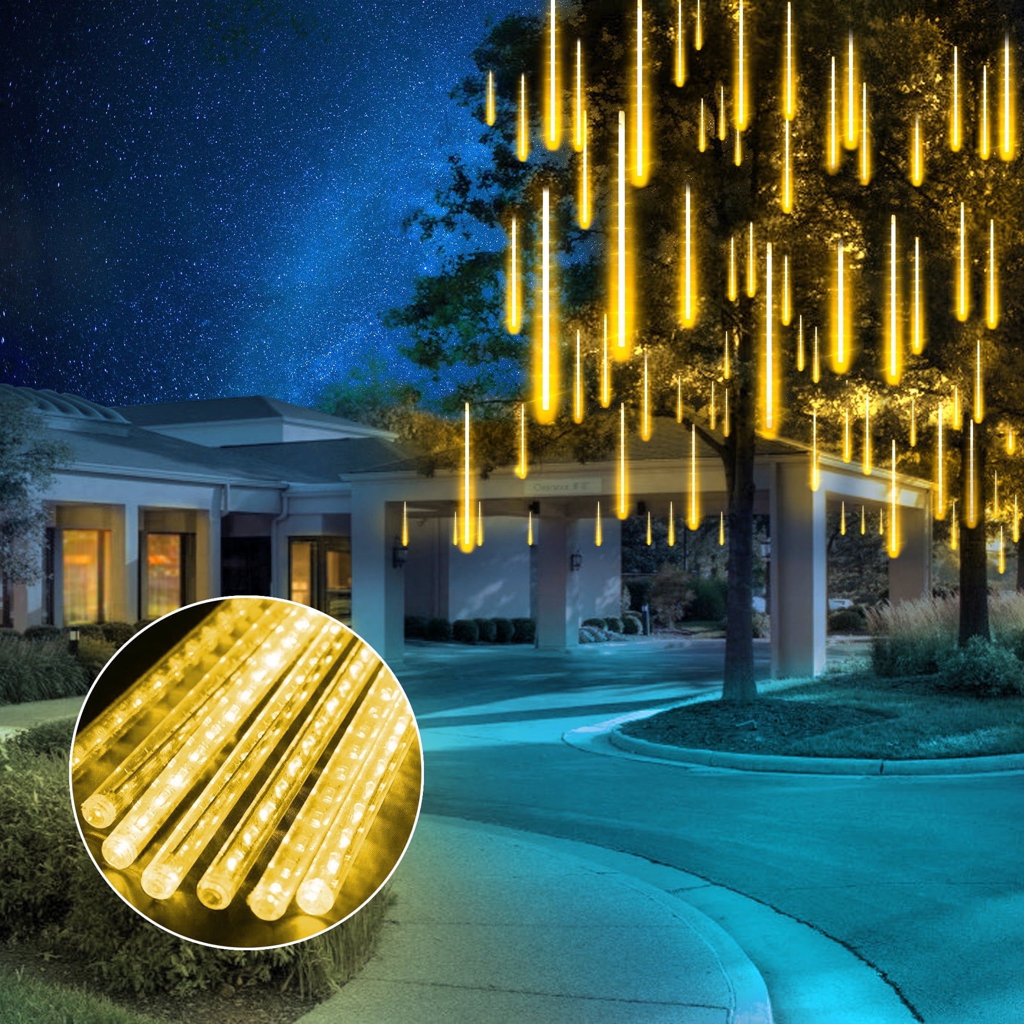 DAYBETTER Warm White Meteor Shower Lights Outdoor,20 inches 10 Tube 540 ...