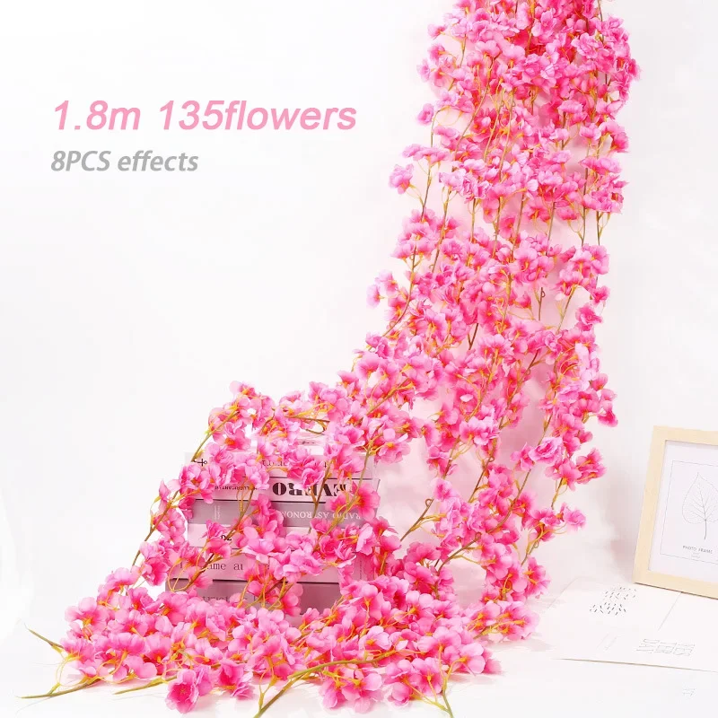 DAYEH 180cm Artificial Flowers Cherry Blossom Sakura Garland Wedding ...