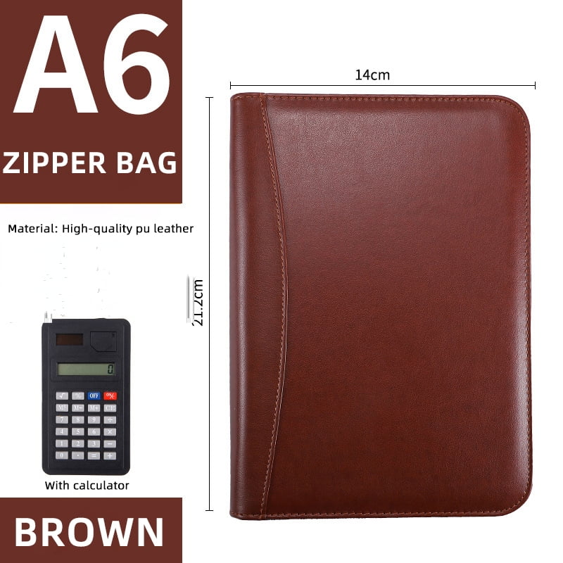 DAYEH A5/A6 Business PU Leather Folder Cover Loose Leaf Zipper Bag ...
