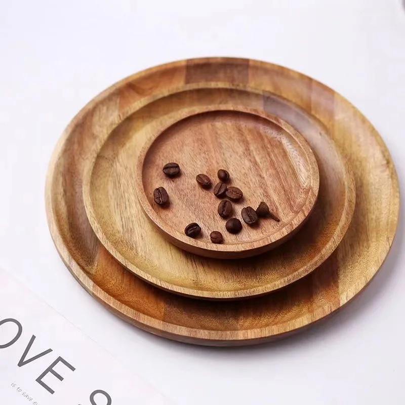 DAYEH DAYEH Acacia Wood Tray Round Wooden Plate for Tea Snacks Bread ...