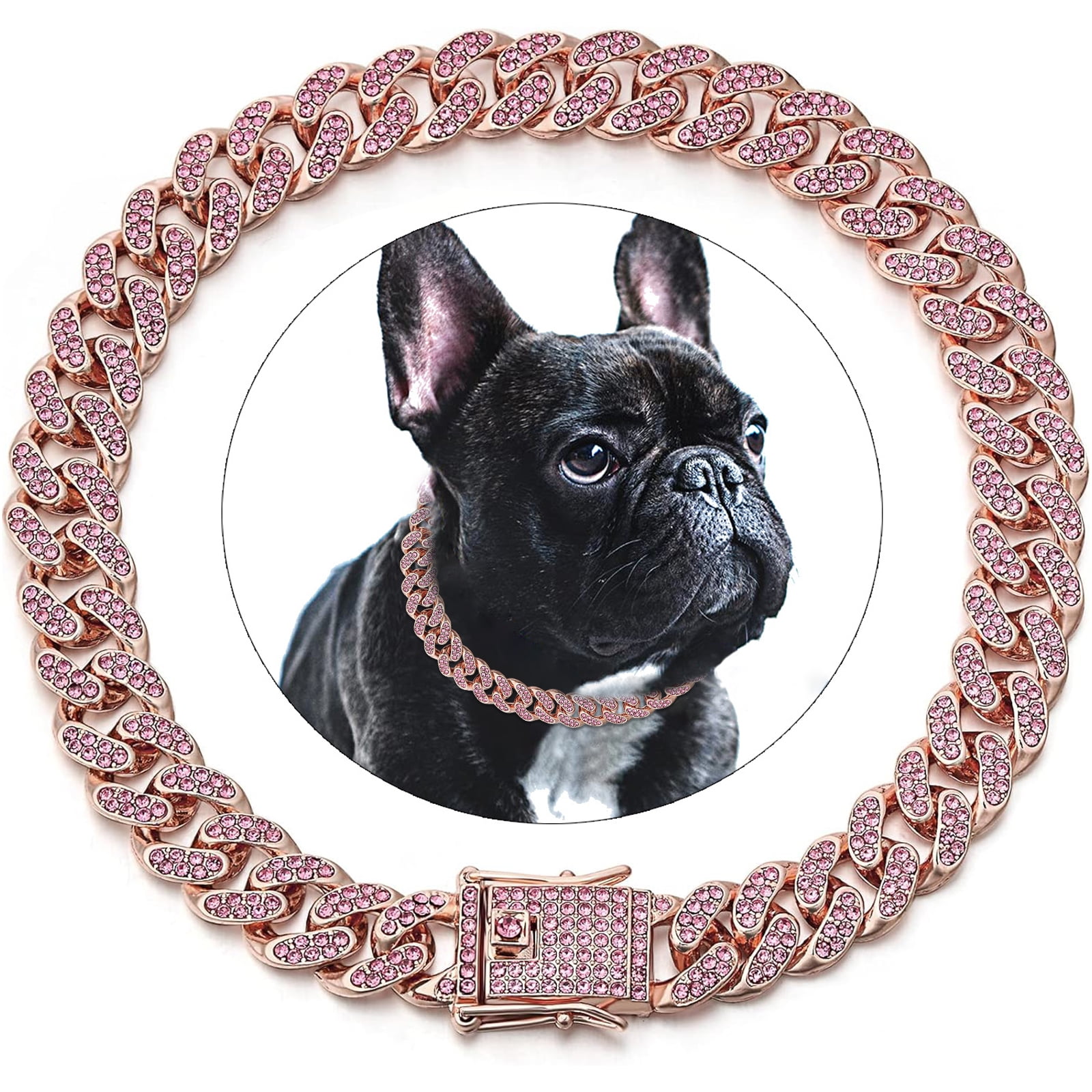 DAYEH Diamond Cuban Link Dog & Cat Chain Collar - Metal Necklace with ...