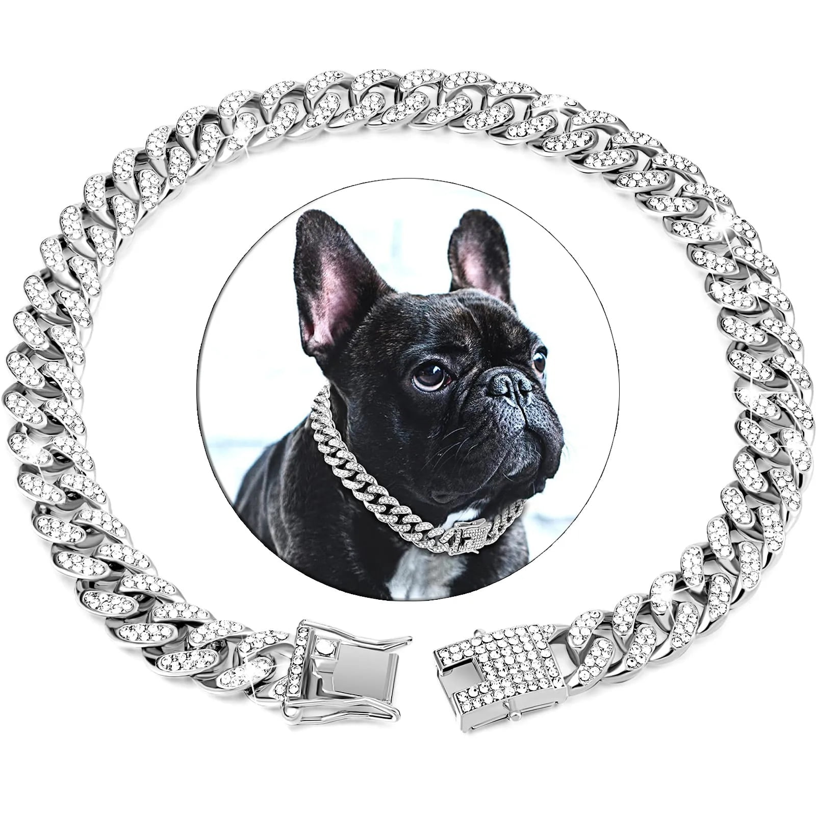 DAYEH Dog & Cat Diamond Cuban Chain Collar - Walking Metal Chain with ...