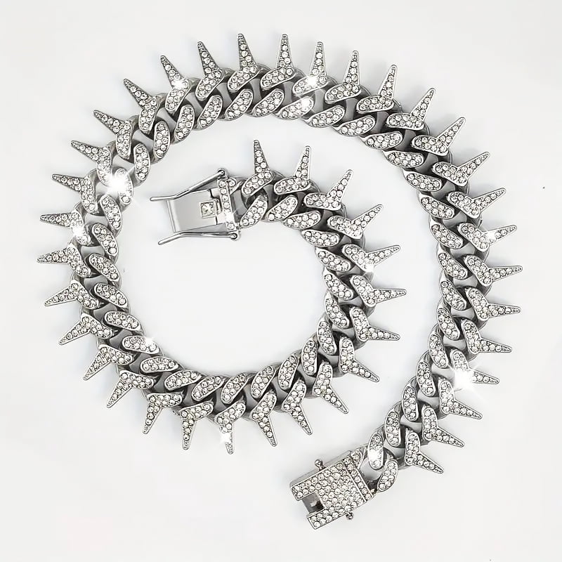 DAYEH Gold Dog Chain Collar - 19MM Thorn Design, Diamond Cuban Link ...