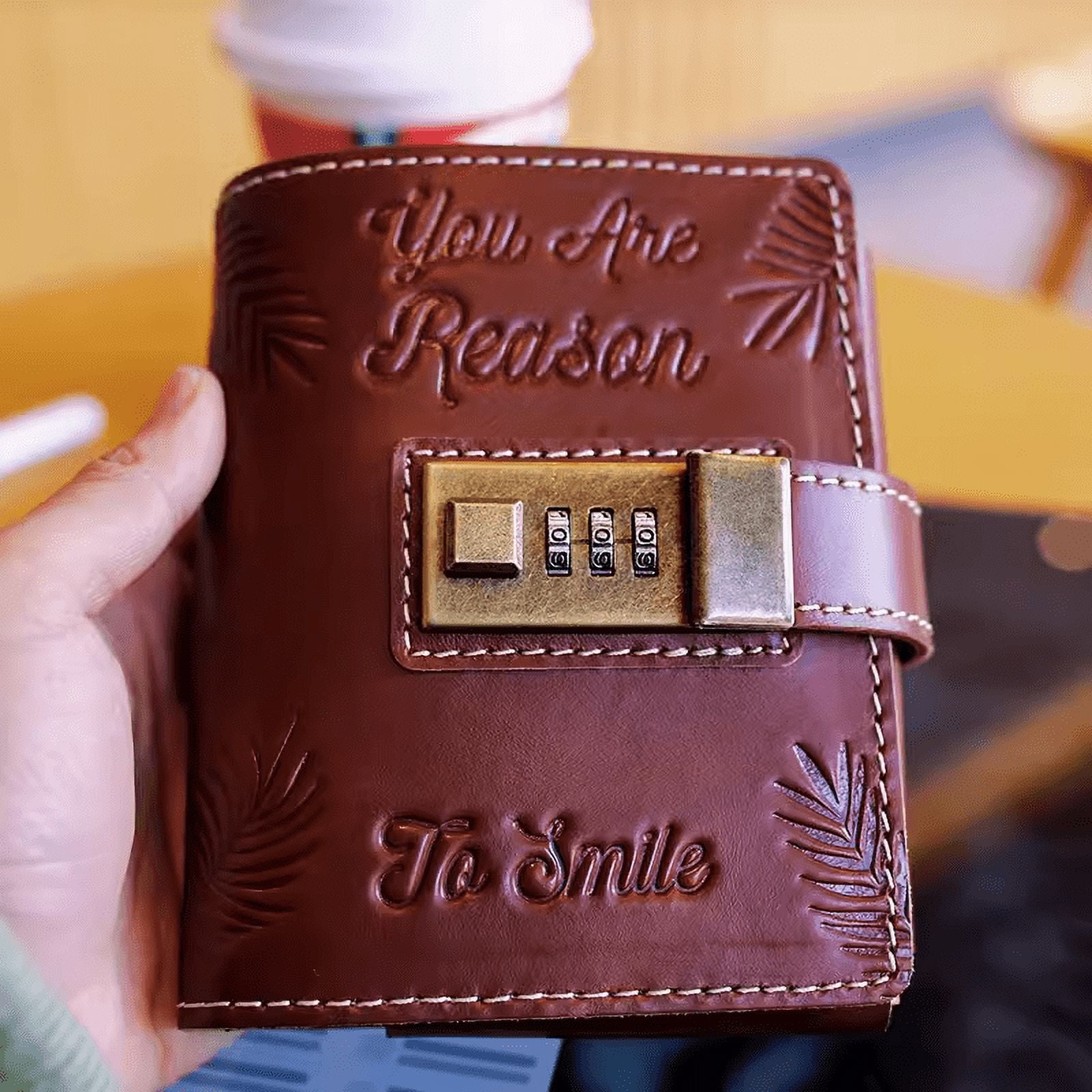 DAYEH Handmade Genuine Leather Binder Notebook Password Lock Card ...