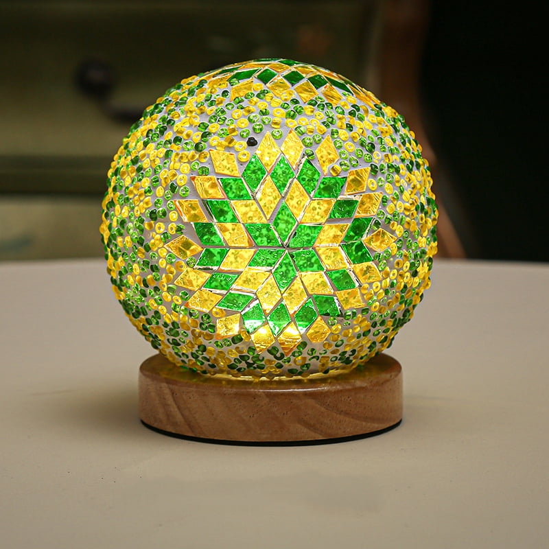 DAYEH Mosaic Glass Ball Table Lamp Ball Lamp With Wooden Base Turkish ...