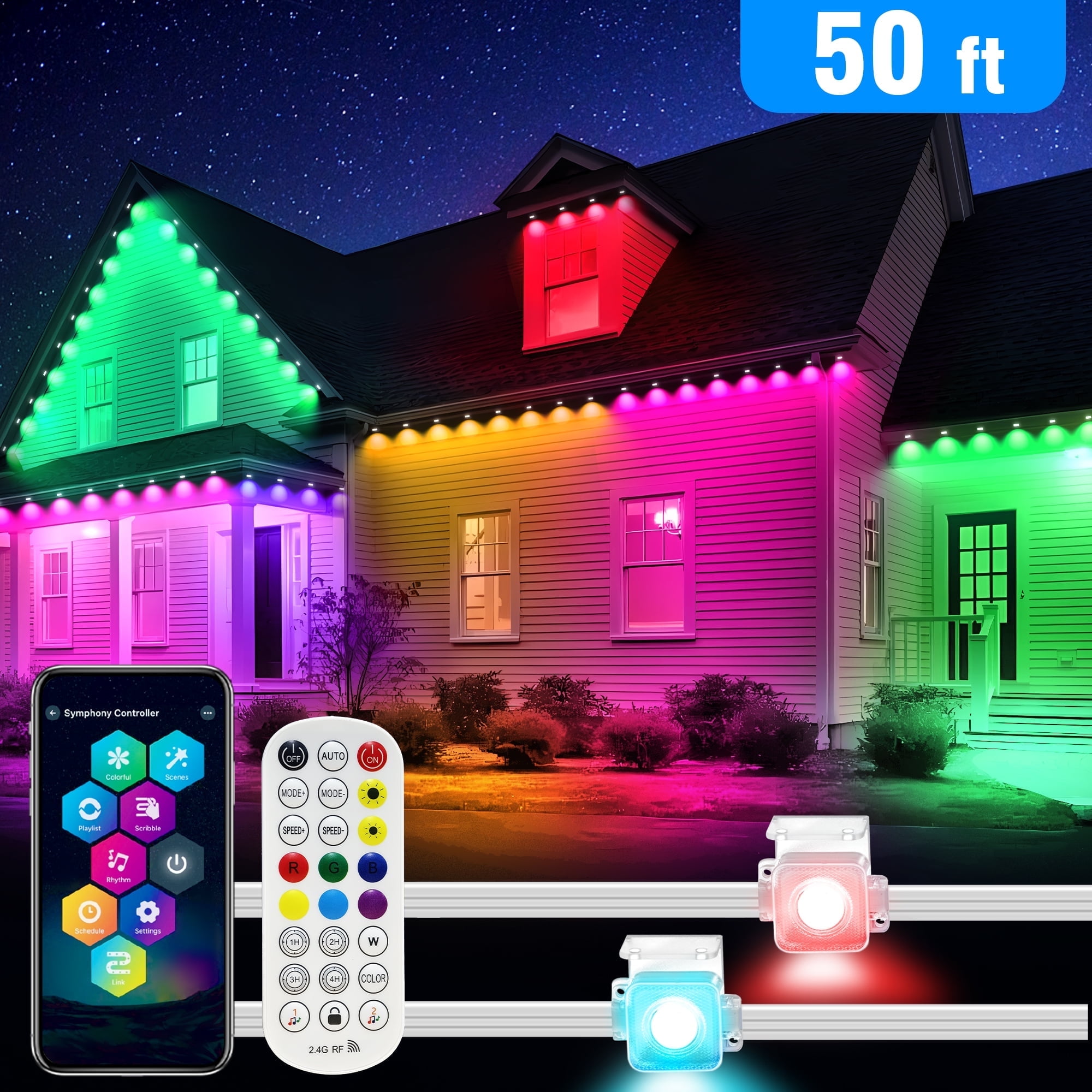 DAYETTER Permanent Outdoor Lights, 50FT RGB Outdoor Eaves Lights, IP67 ...