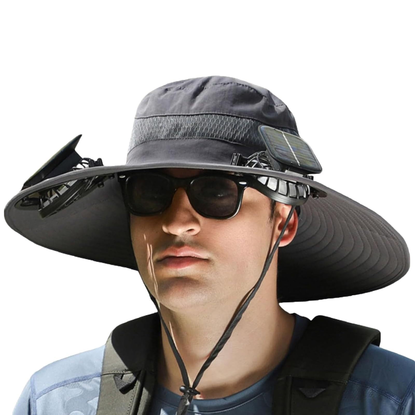 DAYIN Men's Sun Hat With 2 Solar Fan Fishing Hat Wide Brimmed Sun Hat ...
