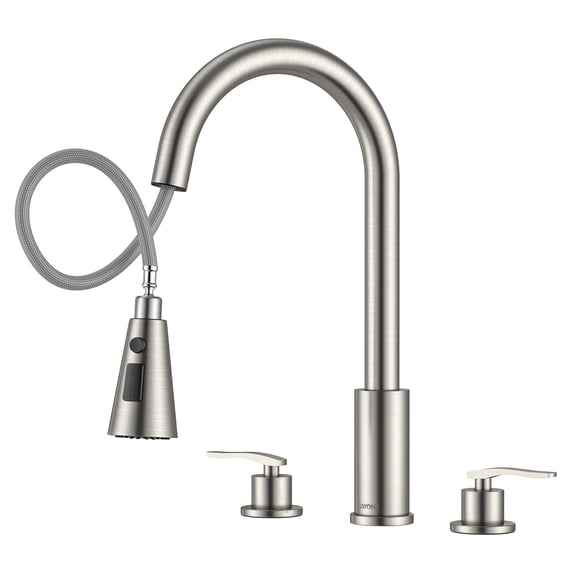 DAYONE 3 Hole Kitchen Faucet with Separate Handle and Pull Down Sprayer ...