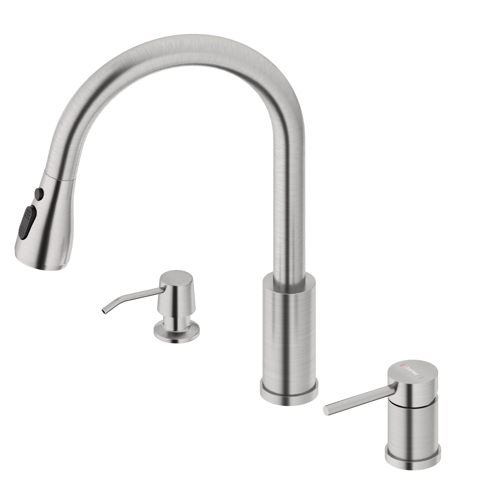 DAYONE 3 Hole Kitchen Faucet, Stainless Steel High Arch Kitchen Sink ...