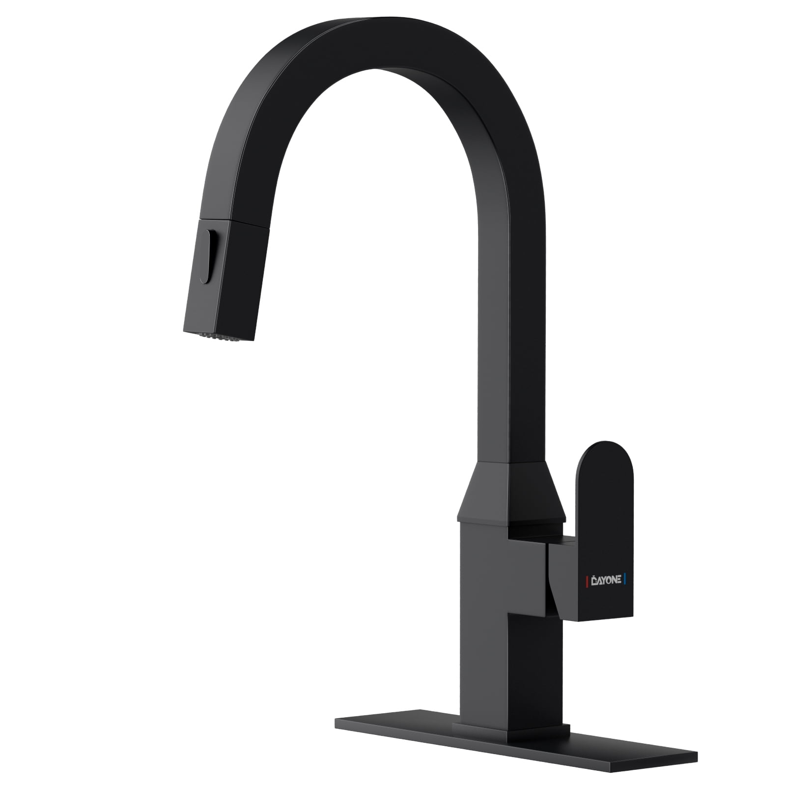 DAYONE Black Square Kitchen Faucet – Modern Pull-Down Sprayer with 2 ...