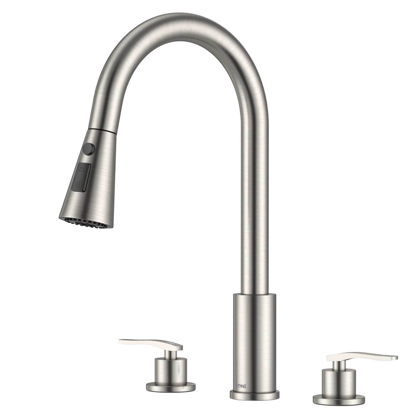 DAYONE Matte Black 3 Hole Kitchen Faucet with Separate Handle and Pull ...