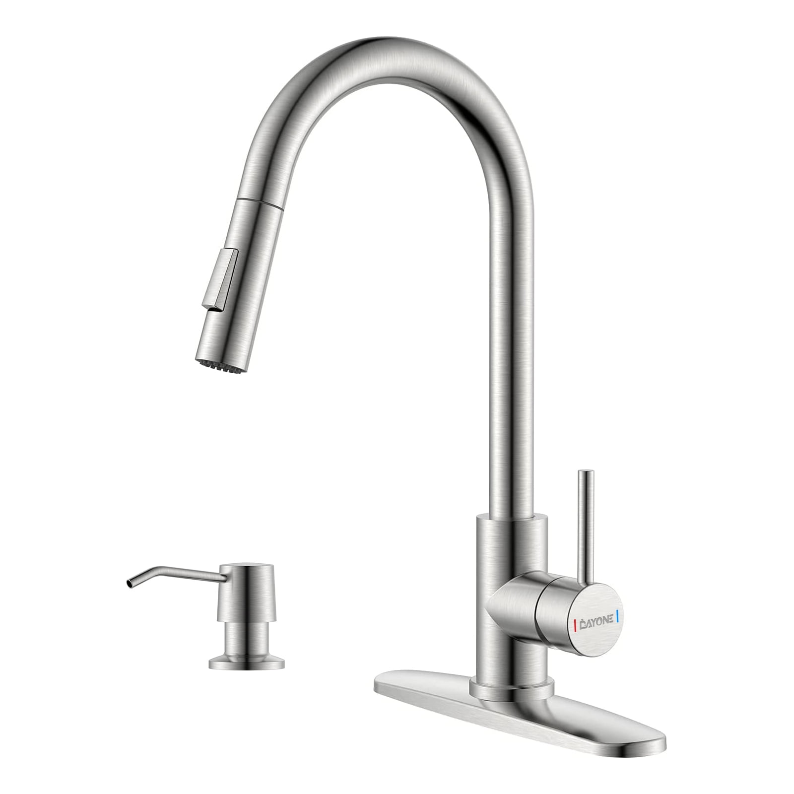 DAYONE Brushed Nickel Kitchen Sink Taps Pull Out Spray with Soap ...