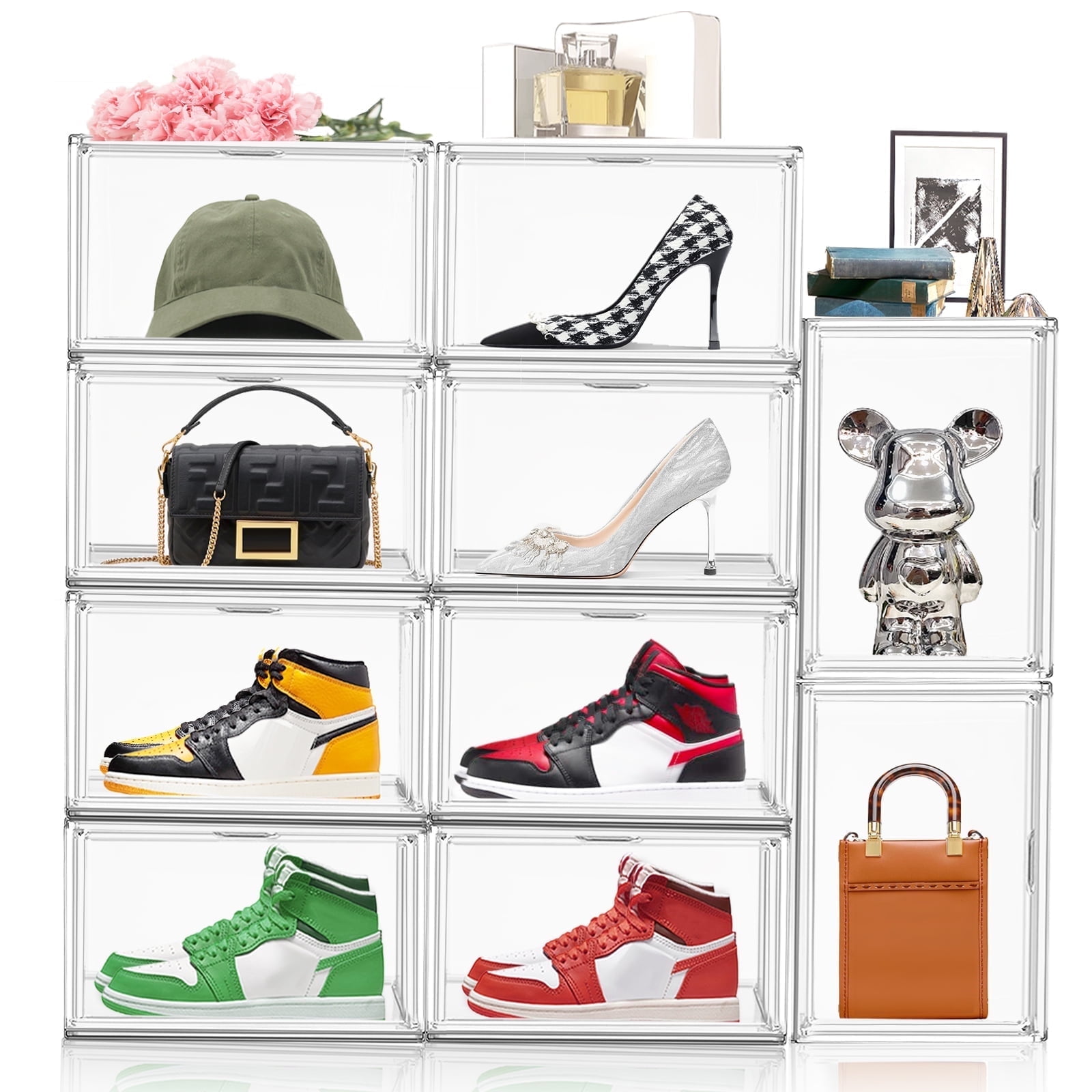 10 Pack Stackable Shoe Box Shoes Storage Organizer Clear Sneaker ...