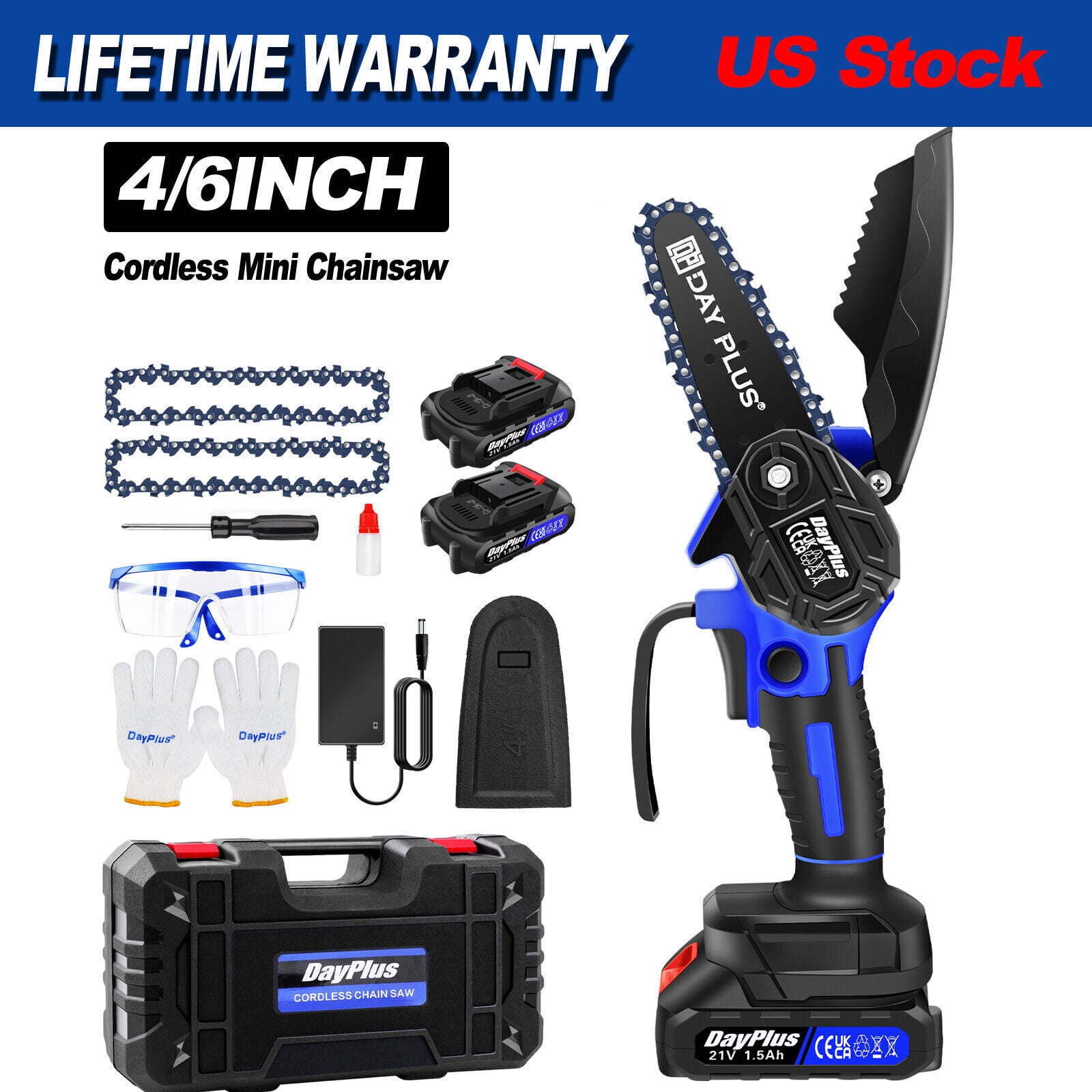 DAYPLUS Mini Electric Chainsaw 4/6-Inch Cordless, 1200W 21V Battery ...