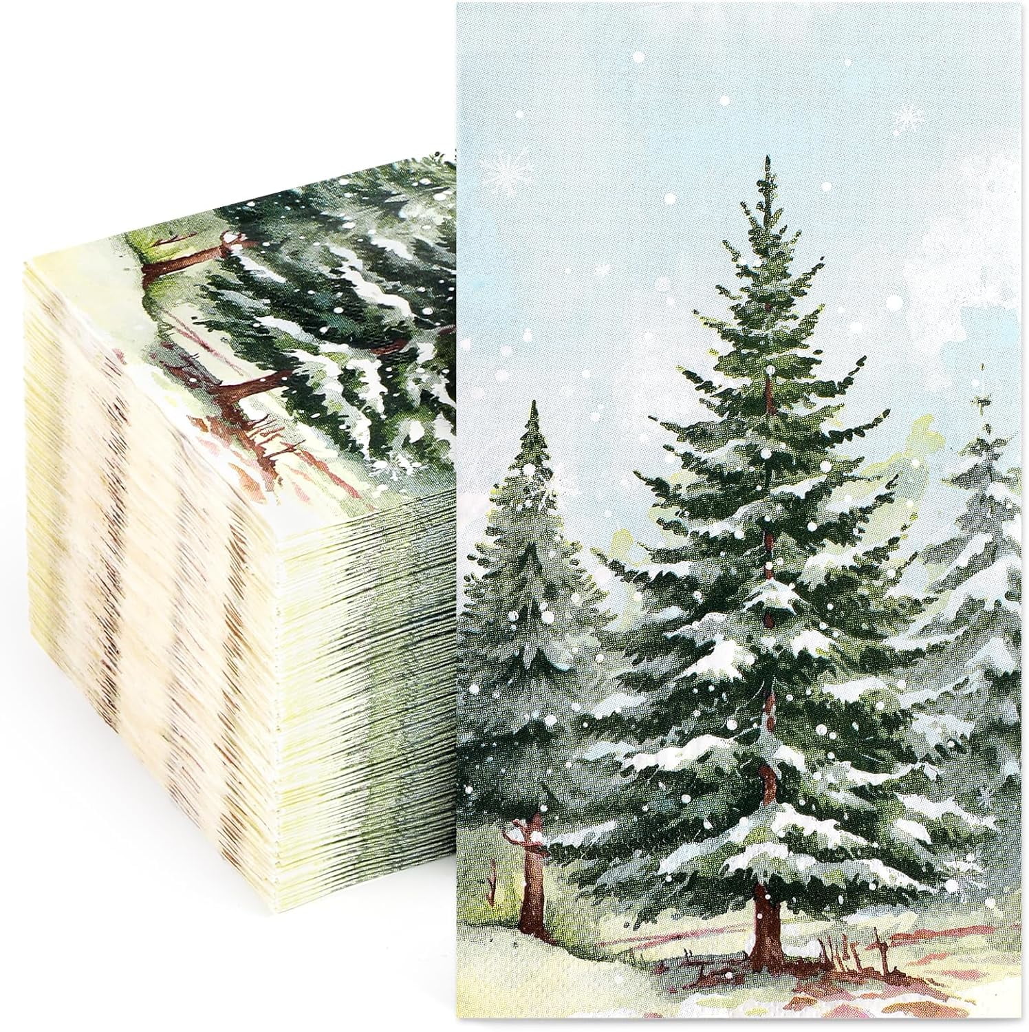 DAZLUT 100 PCS Christmas Paper Napkins, 3 Ply Watercolor Christmas Tree ...