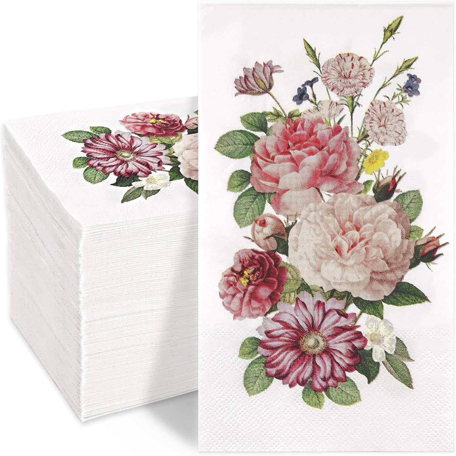 DAZLUT 100 PCS Floral Napkins,3 Ply Disposable Vintage Peony Paper ...