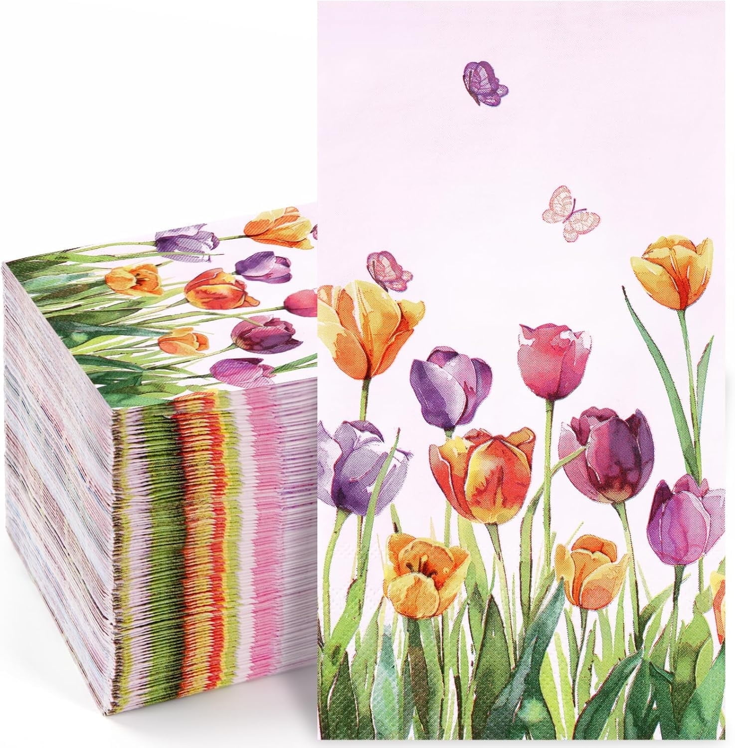DAZLUT 100 PCS Spring Floral Paper Napkins,Tulip Guest Napkins ...