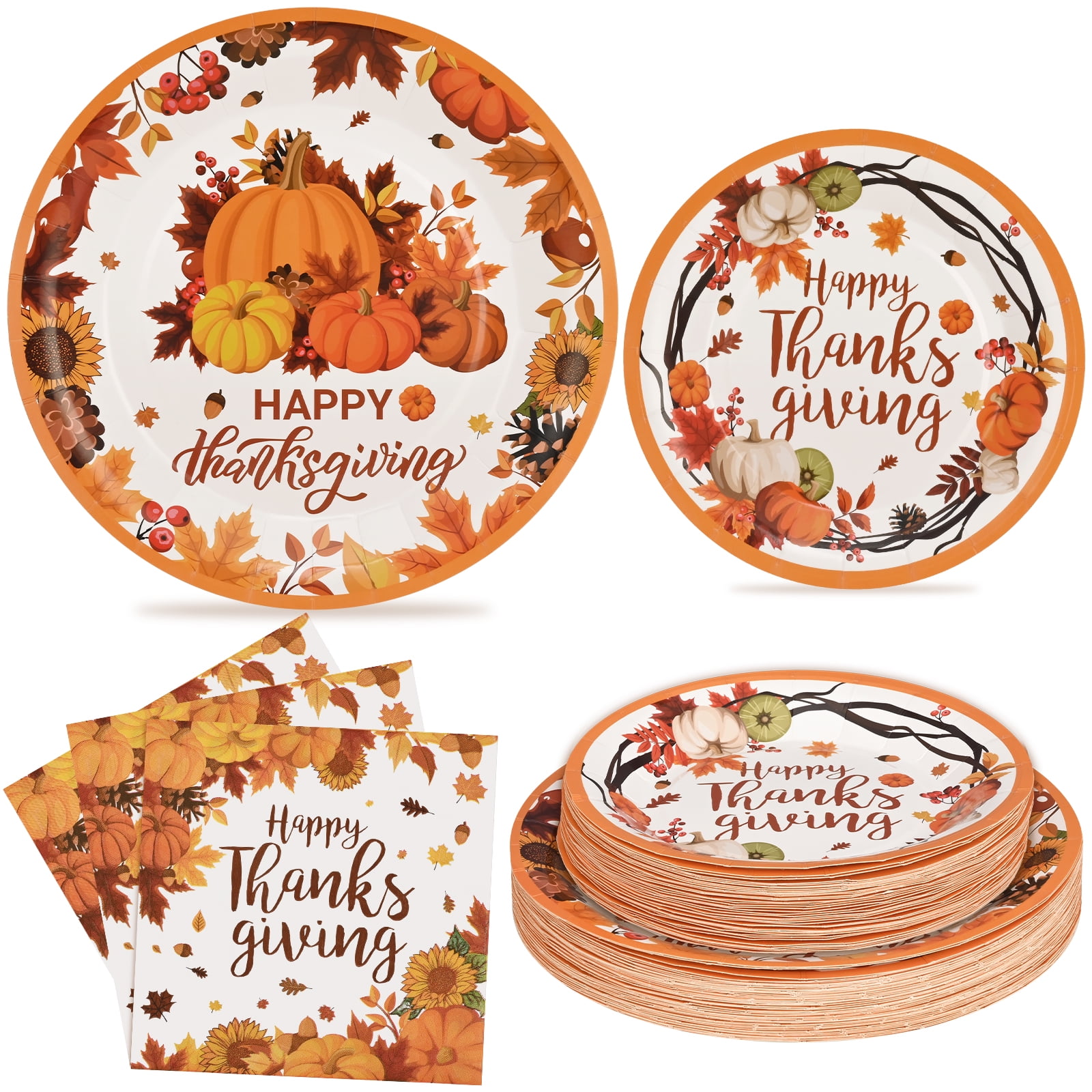 DAZLUT Fall Paper Plates and Napkins Serves 50 Guests Thanksgiving ...