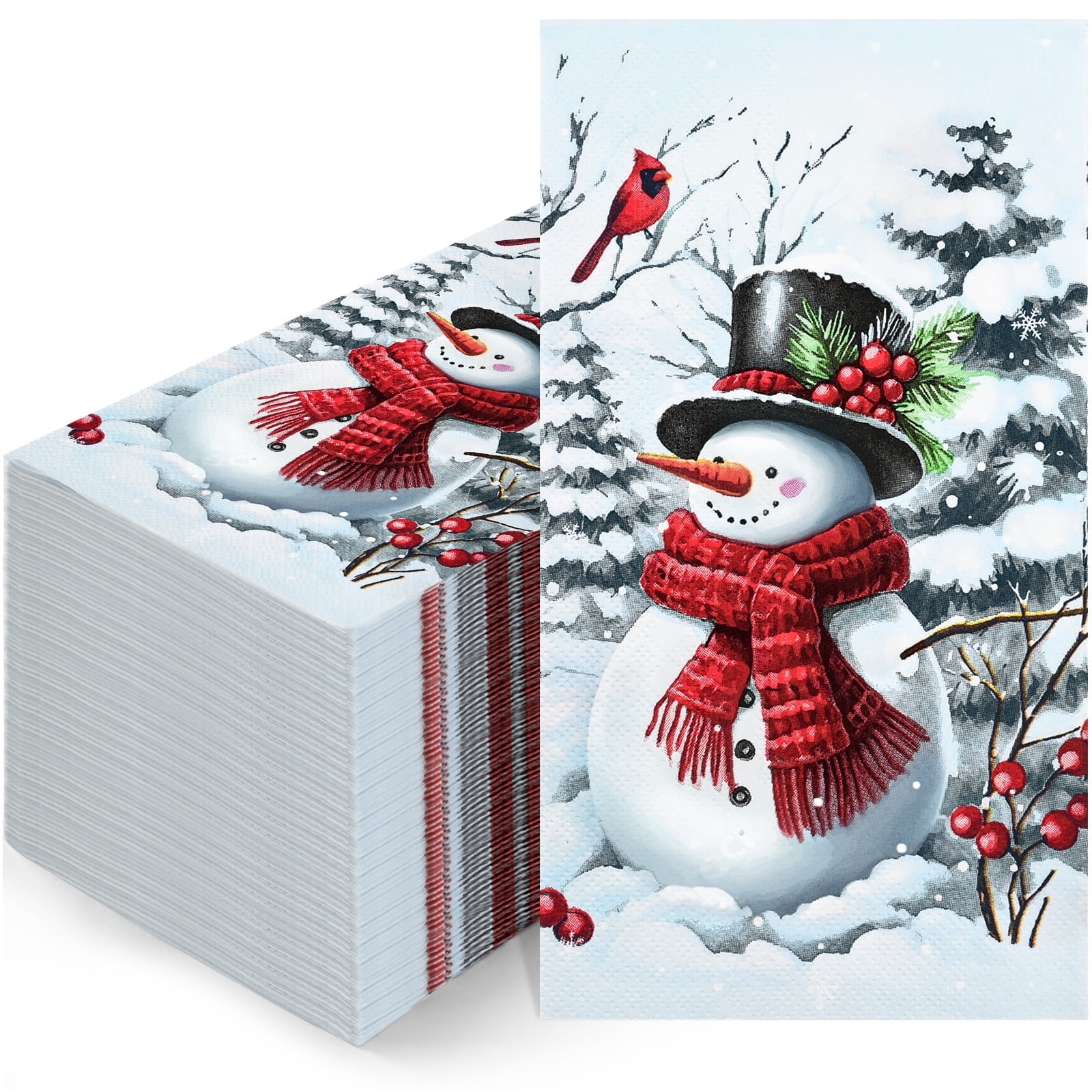 DAZLUTE 100 PCS Christmas Paper Napkins 3 Ply Paper Christmas Snowman ...