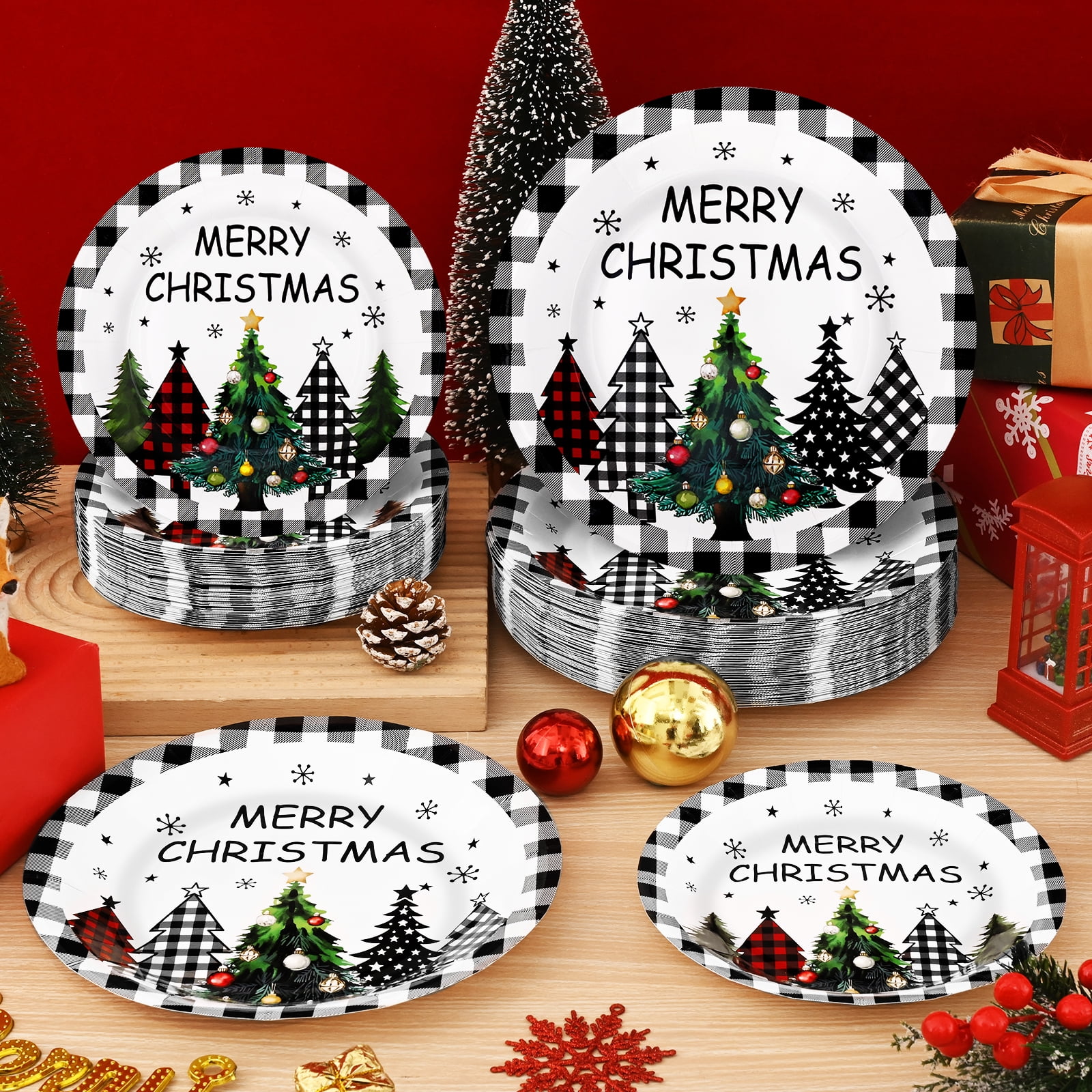 DAZLUTE 100 PCS Christmas Paper Plates, Christmas Tree Disposable ...